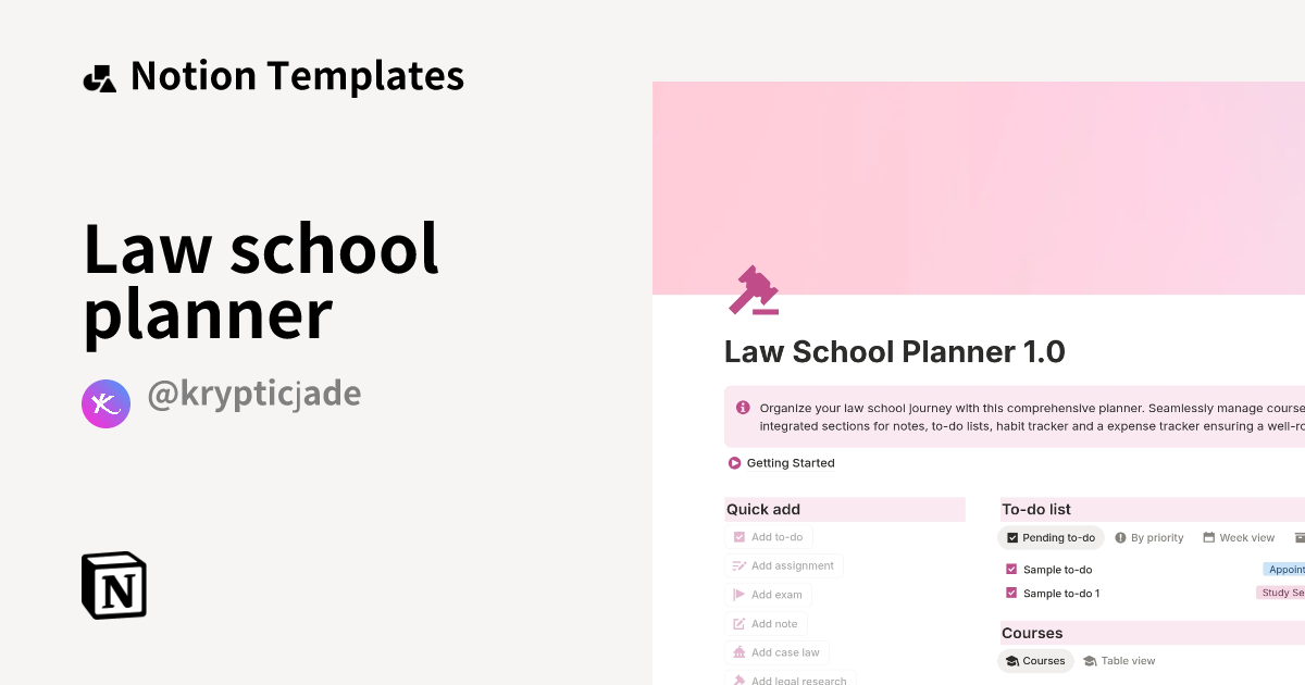 Law school planner Template by Kryptic Jade | Notion Marketplace