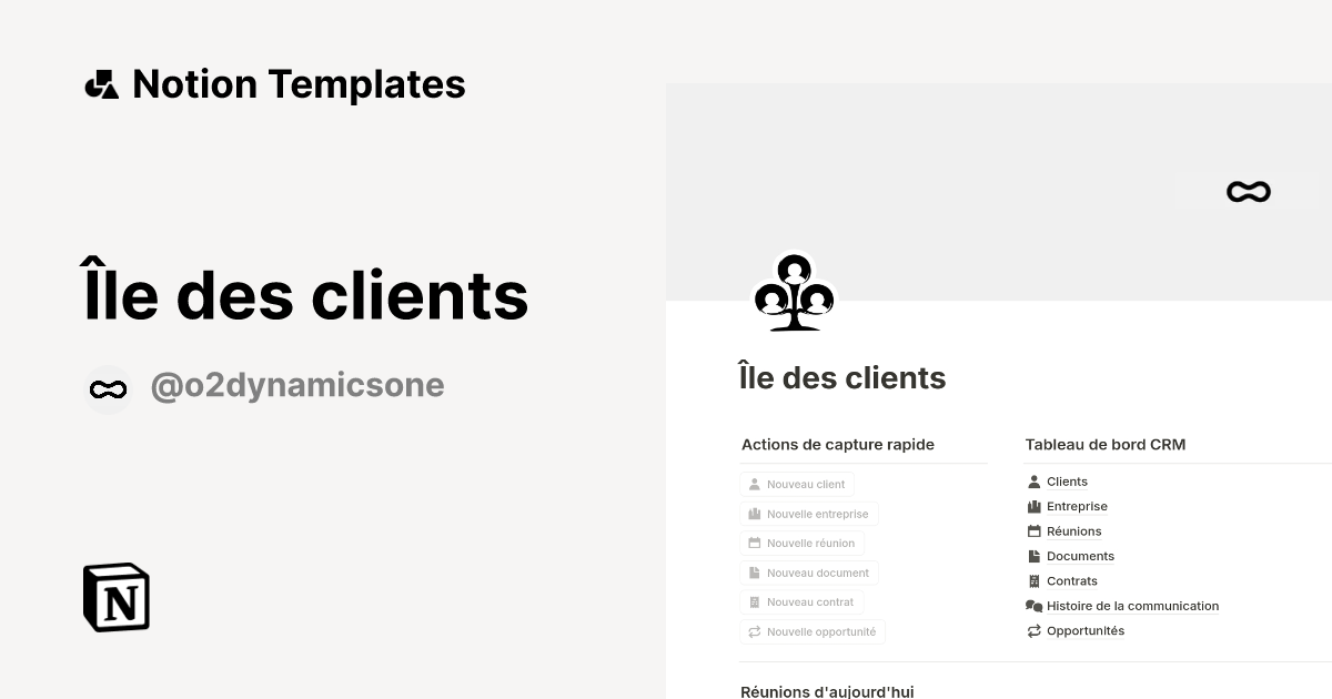 Île des clients Template by O2 Dynamics Francais | Notion Marketplace