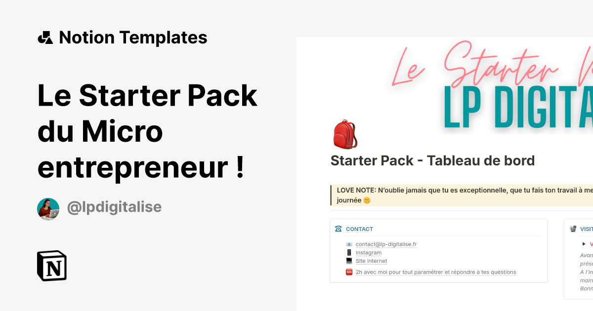 Le Starter Pack du Micro entrepreneur ! Template | Notion Marketplace