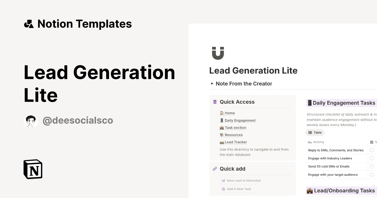 Lead Generation Lite Template | Notion Marketplace