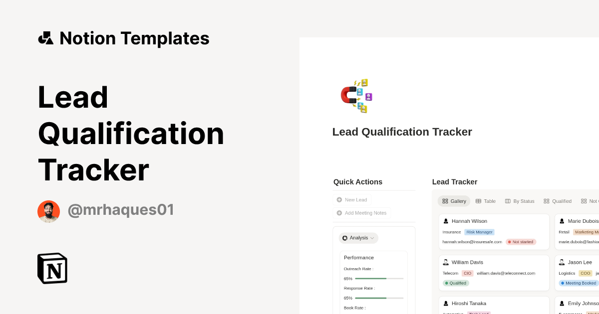 Lead Qualification Tracker Template by Mr. Haque | Notion Marketplace