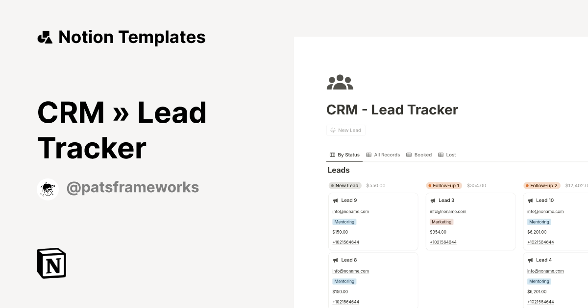 CRM » Lead Tracker Template | Notion Marketplace