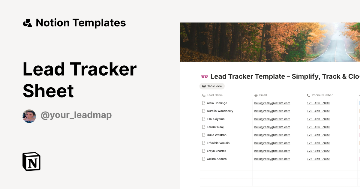 Lead Tracker Sheet Template by Your LeadMap | Notion Marketplace