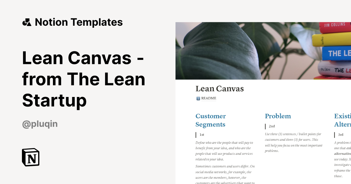 Lean Canvas - from The Lean Startup Template by Pluqin | Notion Marketplace