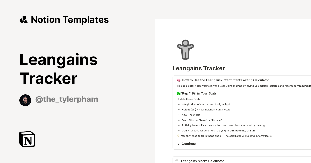 Leangains Tracker Template by Tyler Pham | Notion Marketplace