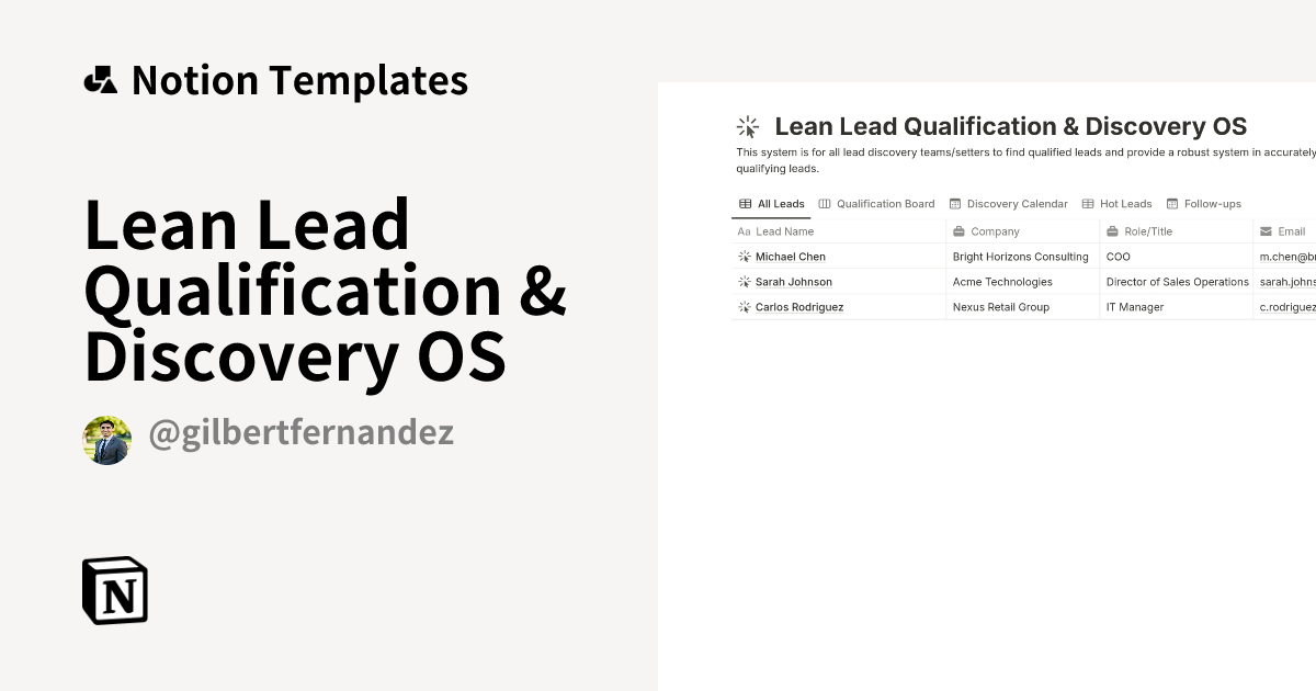 Lean Lead Qualification & Discovery OS Template | Notion Marketplace