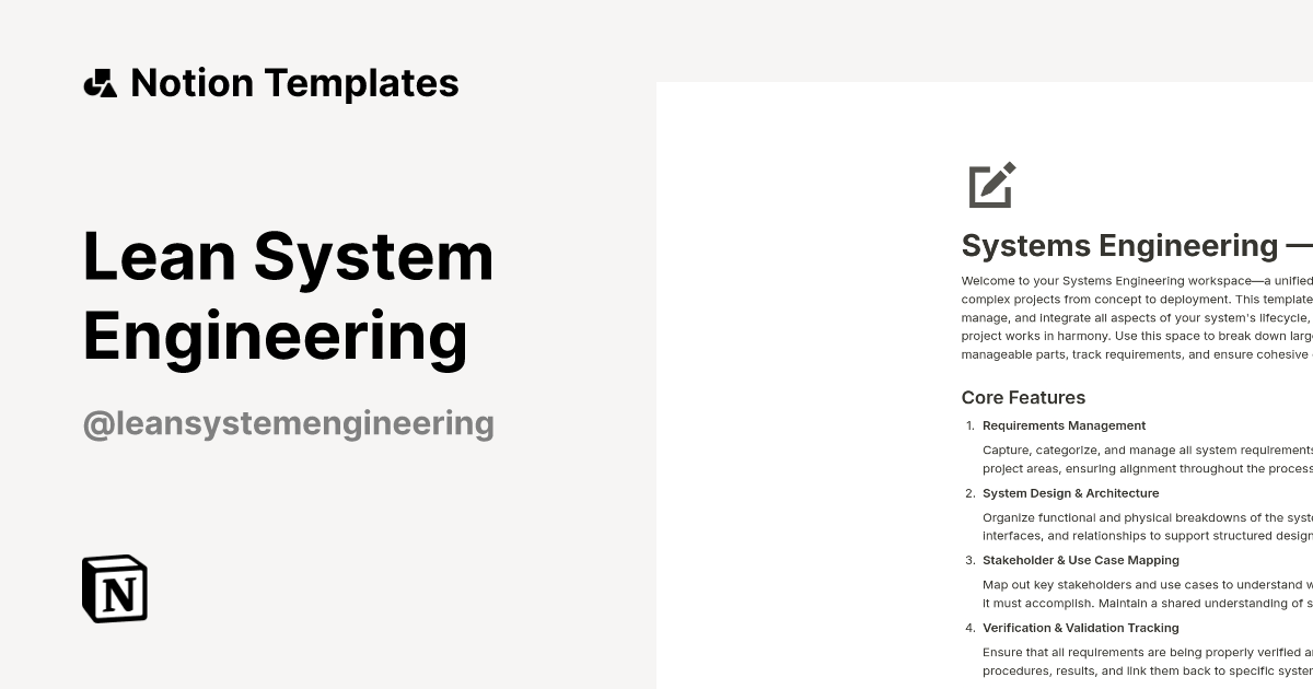 Lean System Engineering Template by Lean System Engineering | Notion ...