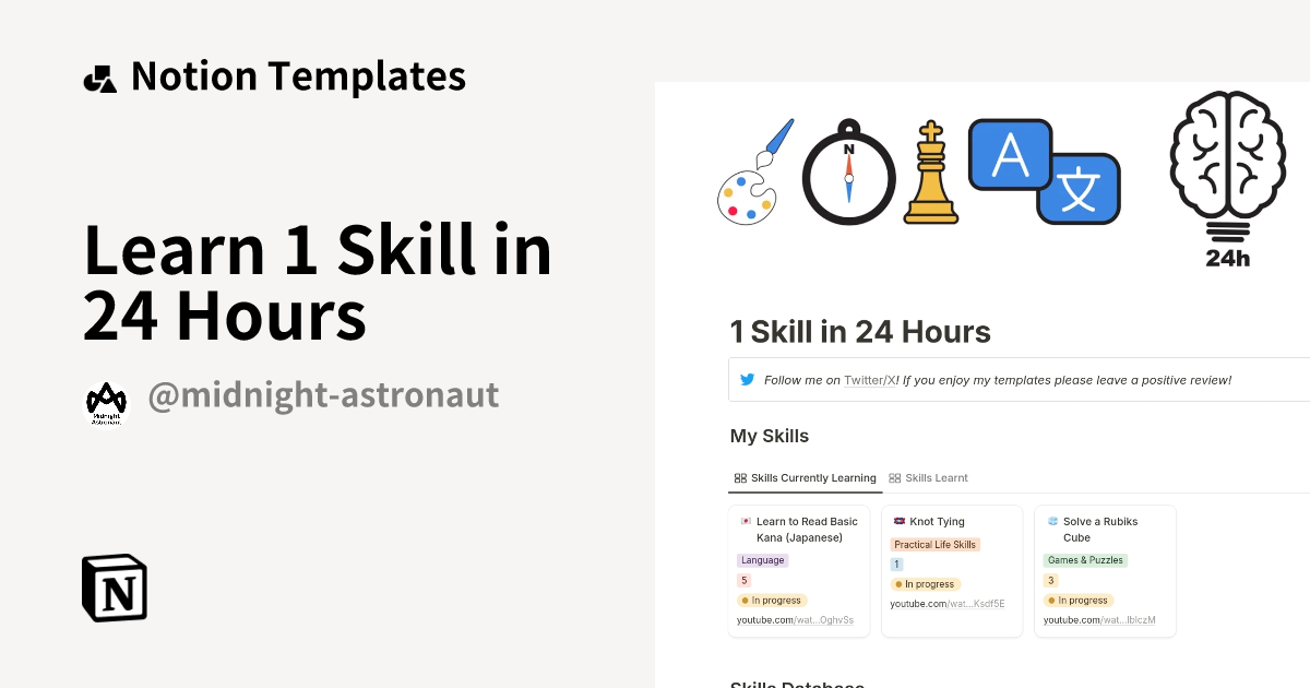 Learn 1 Skill in 24 Hours Template | Notion Marketplace