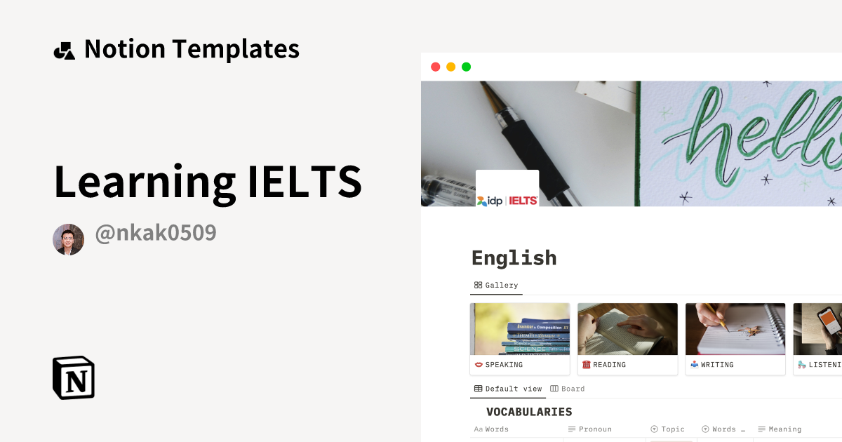 Learning IELTS Template | Notion Marketplace