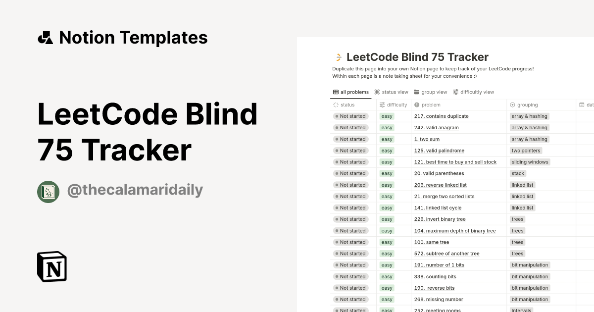 LeetCode Blind 75 Tracker Template | Notion Marketplace
