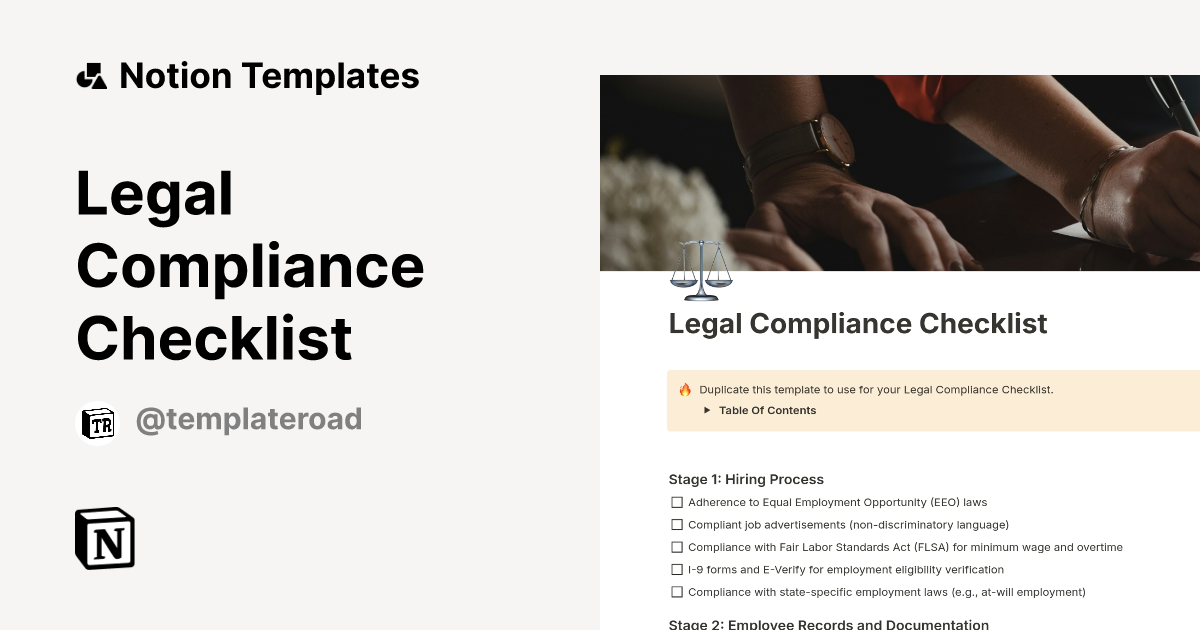 Legal Compliance Checklist Template | Notion Marketplace