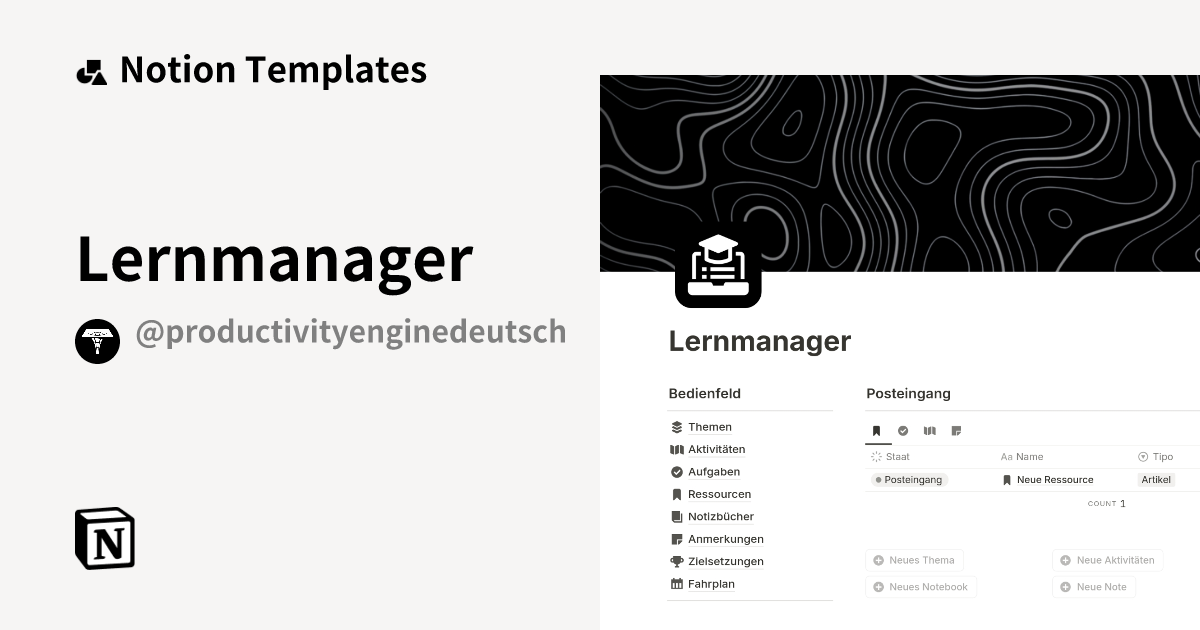 Lernmanager Template by Productivity Engine | Notion Marketplace