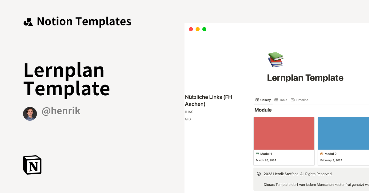 Lernplan Template Template by Henrik Steffens | Notion Marketplace