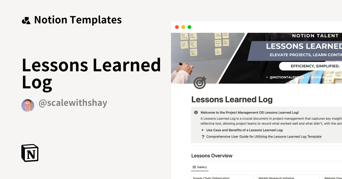 Lessons Learned Log Template | Notion Marketplace