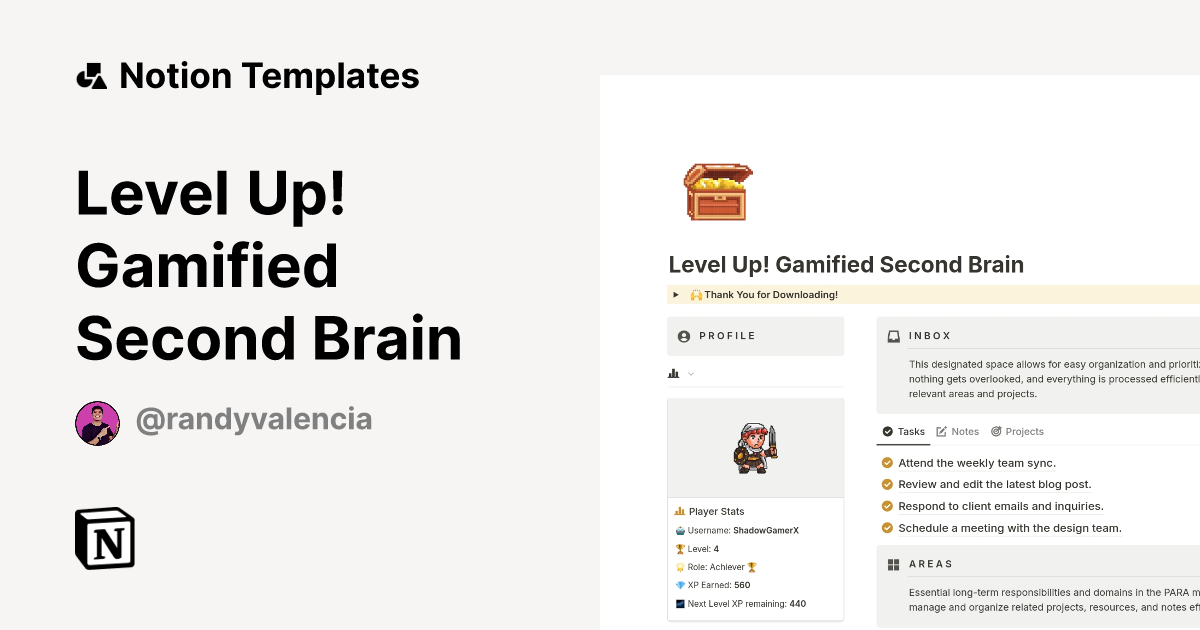 Level Up! Gamified Second Brain Template | Notion Marketplace