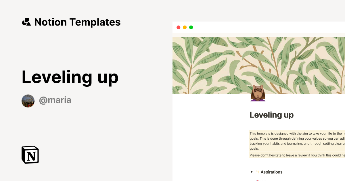 Leveling up Template by Maria | Notion Marketplace