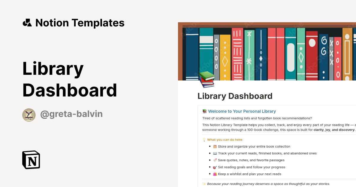Library Dashboard Template | Notion Marketplace