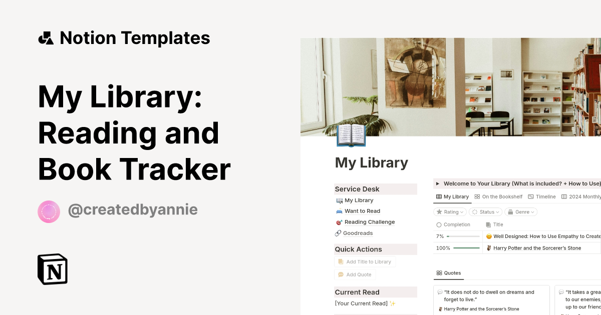 My Library: Reading and Book Tracker Template by Created By Annie | Notion Marketplace