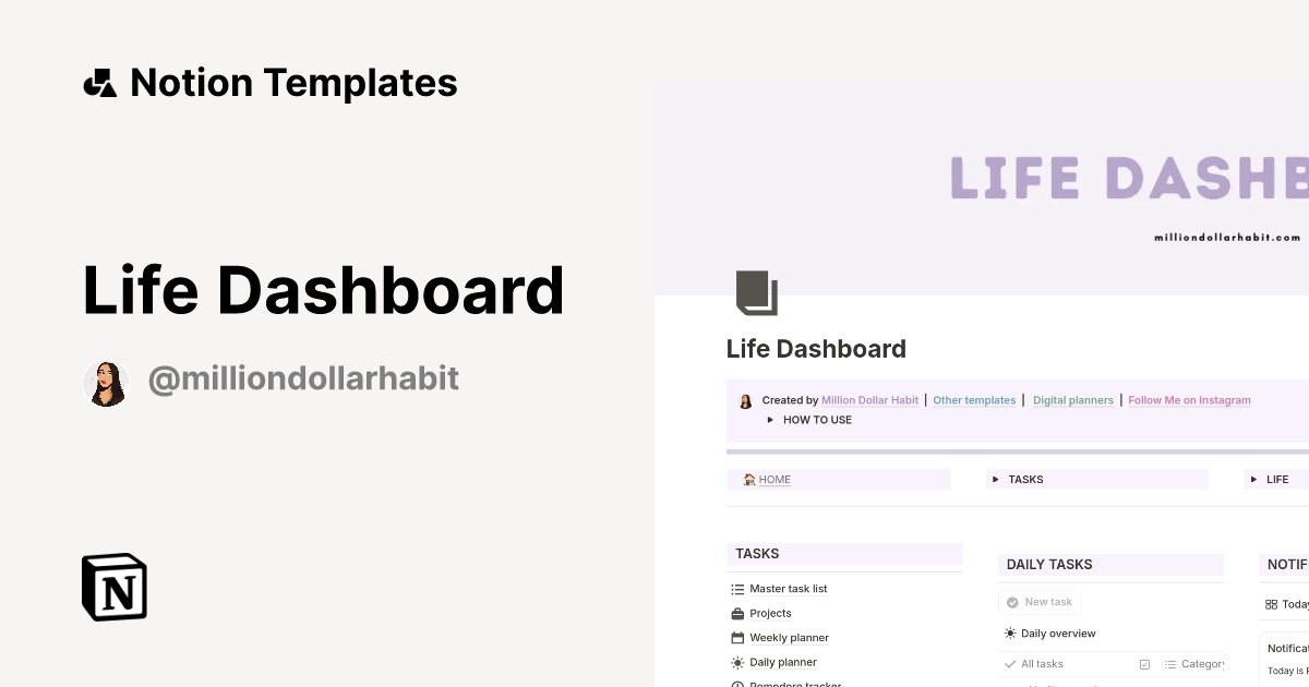 Life Dashboard Template | Notion Marketplace