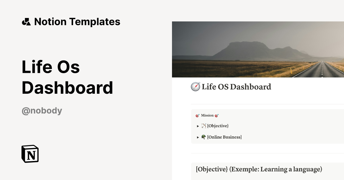 Life Os Dashboard Template by Nobody | Notion Marketplace