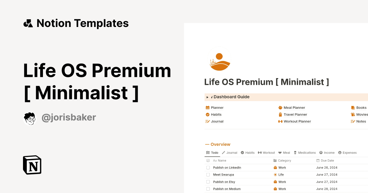 Life OS Premium [ Minimalist ] Template by Joris Baker | Notion Marketplace