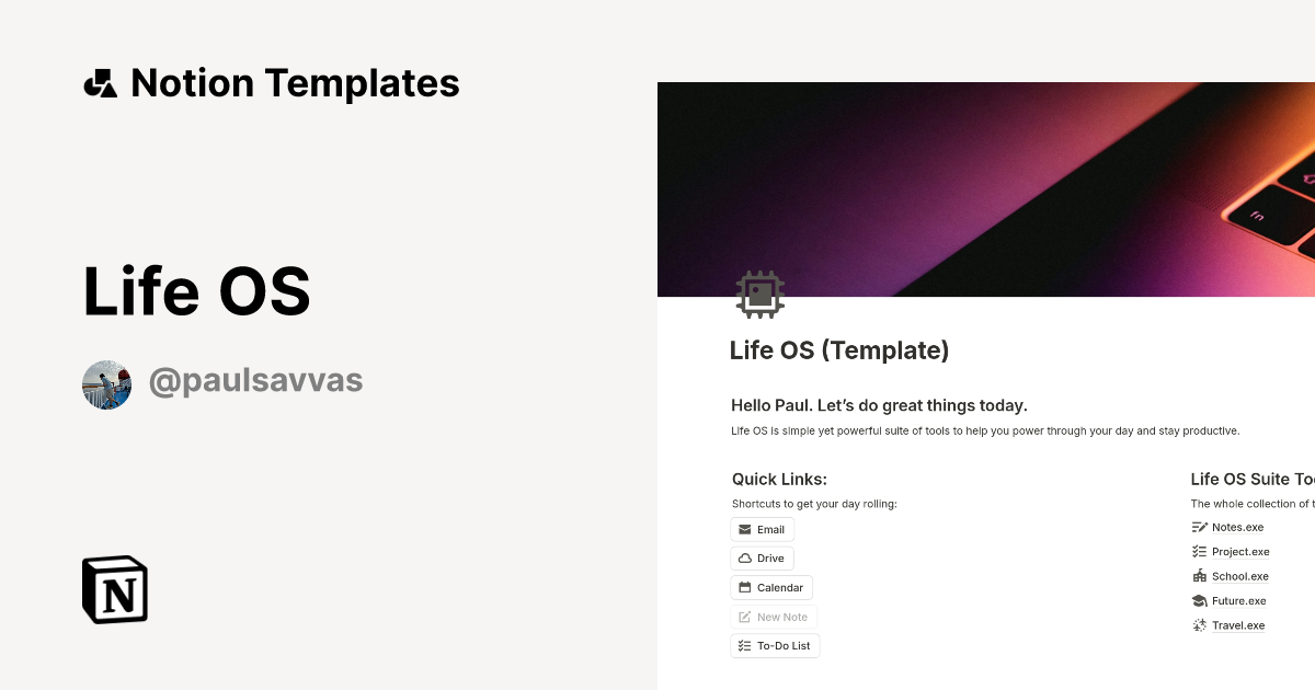 Life OS Template by Paul Savvas | Notion Marketplace