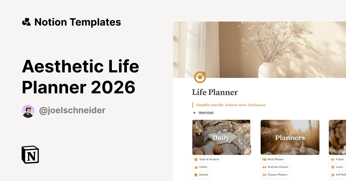 Aesthetic Life Planner 2026 Template by Joel | Notion Marketplace