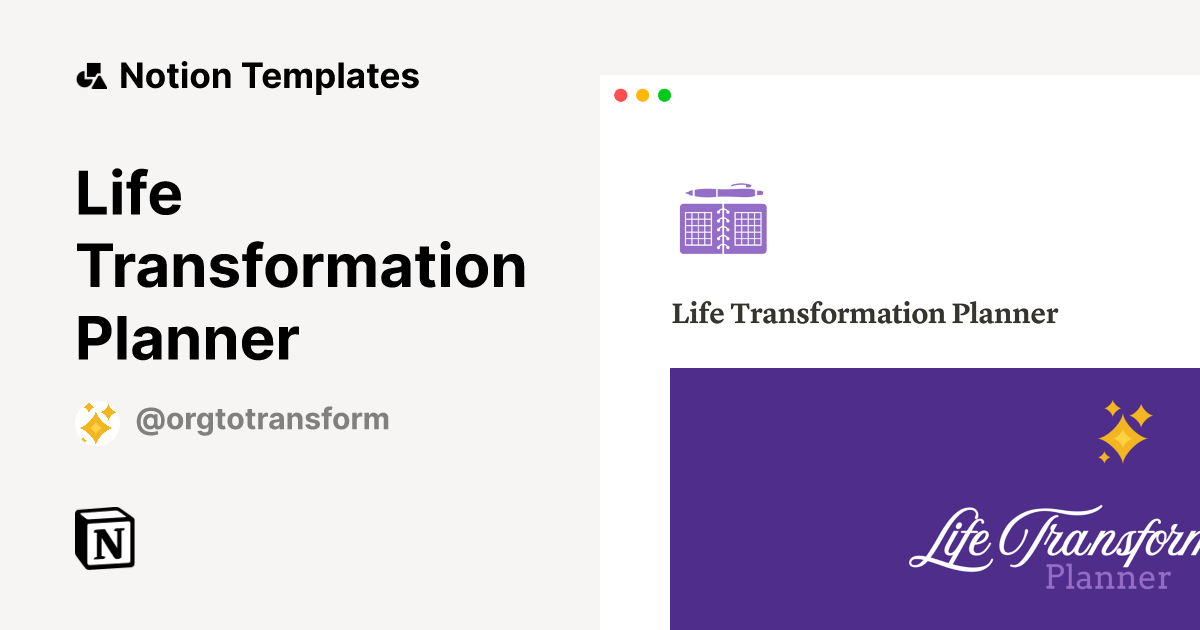 Life Transformation Planner Template | Notion Marketplace
