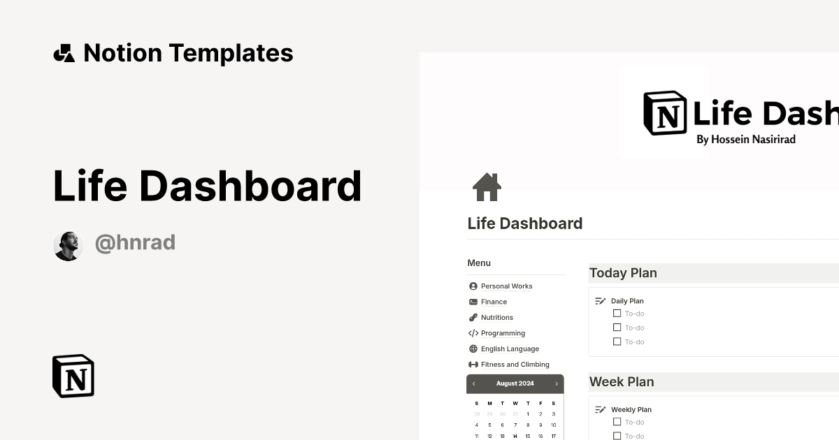 Life Dashboard Template | Notion Marketplace