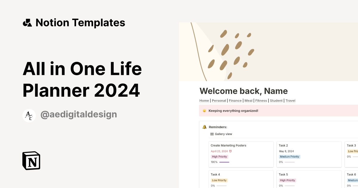 All in One Life Planner 2024 Template | Notion Marketplace