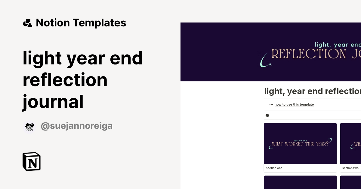 light year end reflection journal Template by Sue-Jan Noreiga | Notion Marketplace