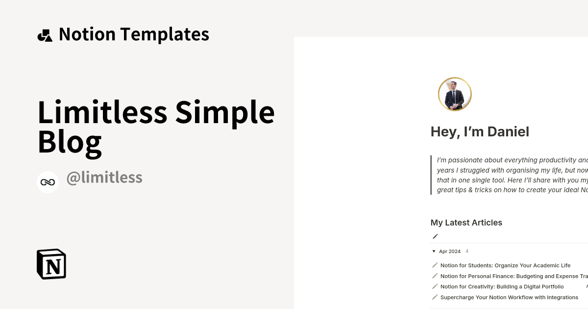Limitless Simple Blog Template | Notion Marketplace