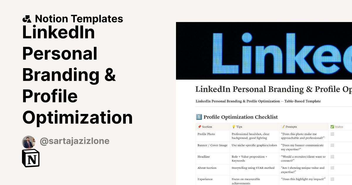 LinkedIn Personal Branding & Profile Optimization Template | Notion ...