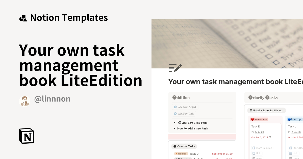 Your own task management book LiteEdition Template | Notion Marketplace