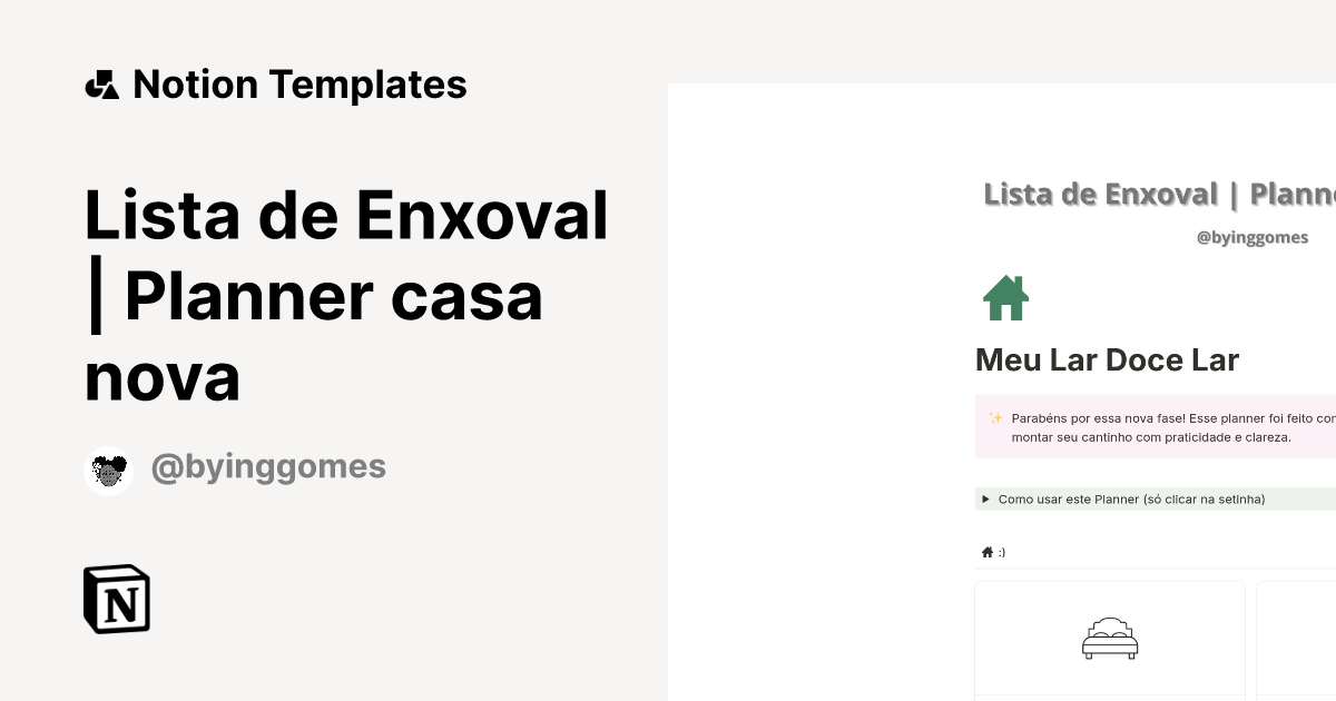Lista de Enxoval | Planner casa nova Template | Notion Marketplace