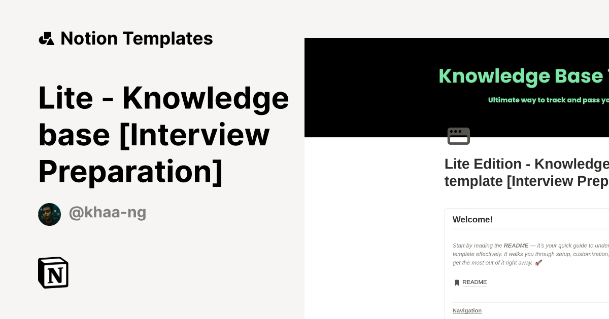 Lite - Knowledge base [Interview Preparation] Template | Notion Marketplace