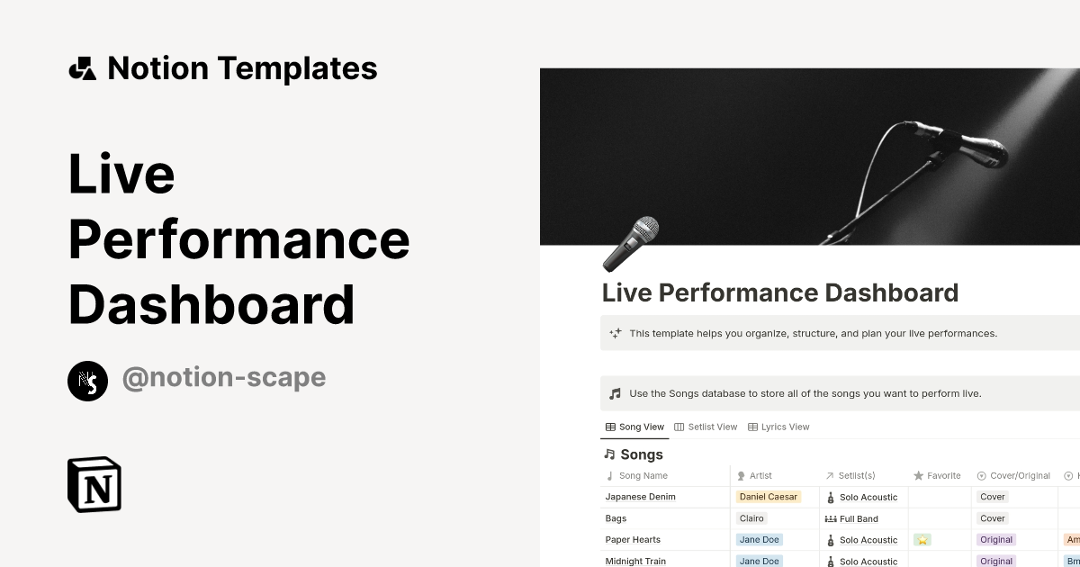 Live Performance Dashboard Template | Notion Marketplace