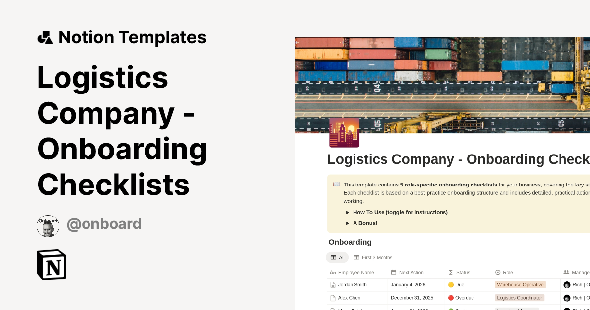 Logistics Company - Onboarding Checklists Template | Notion Marketplace