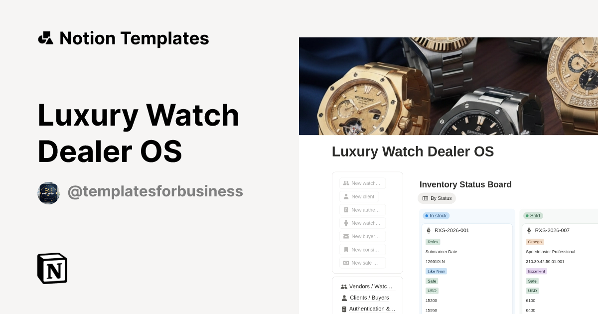 Luxury Watch Dealer OS Template by Templates for business | Notion ...