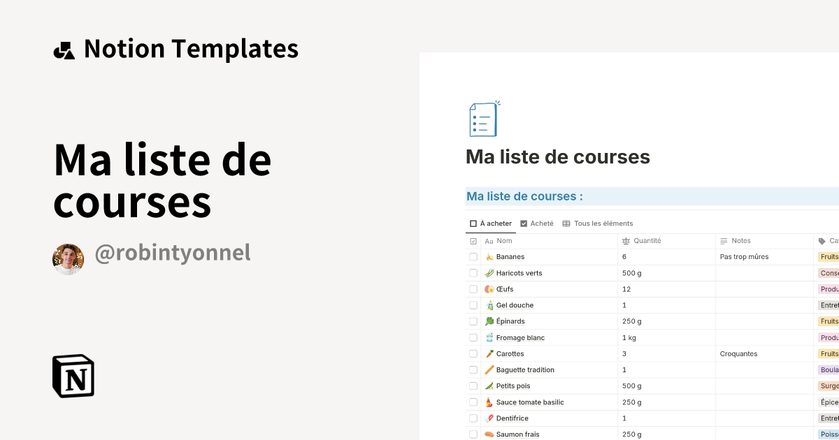 Ma liste de courses Template | Notion Marketplace