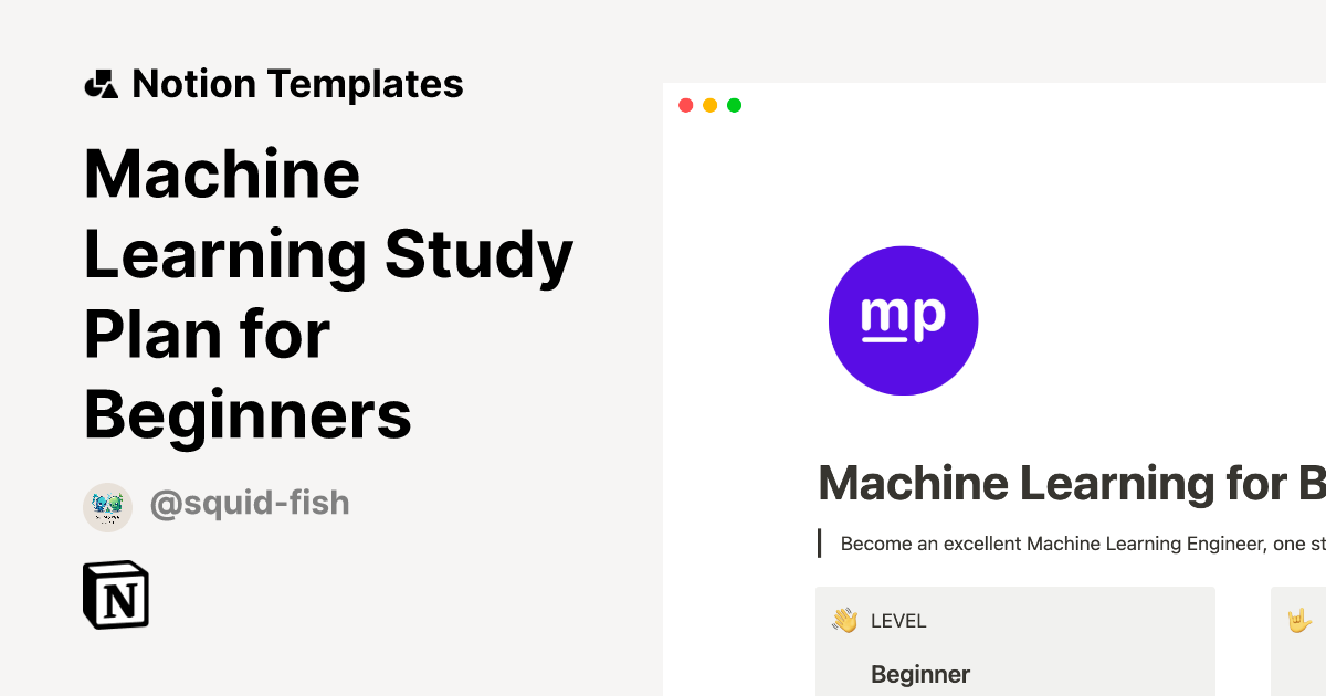 Machine Learning Study Plan for Beginners Template | Notion Marketplace