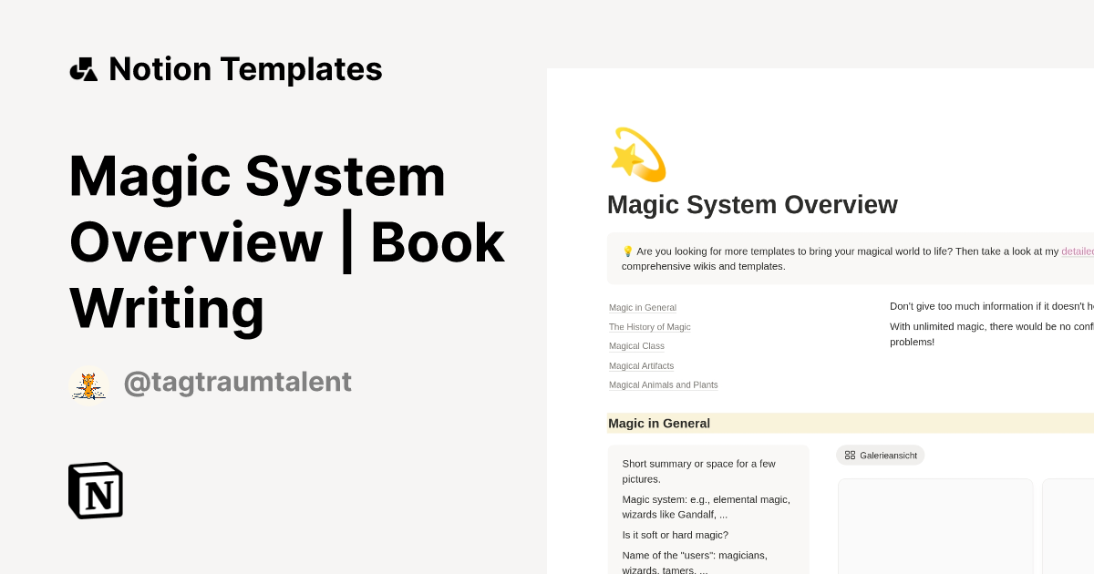Magic System Overview | Book Writing Template by Tagtraumtalent ...
