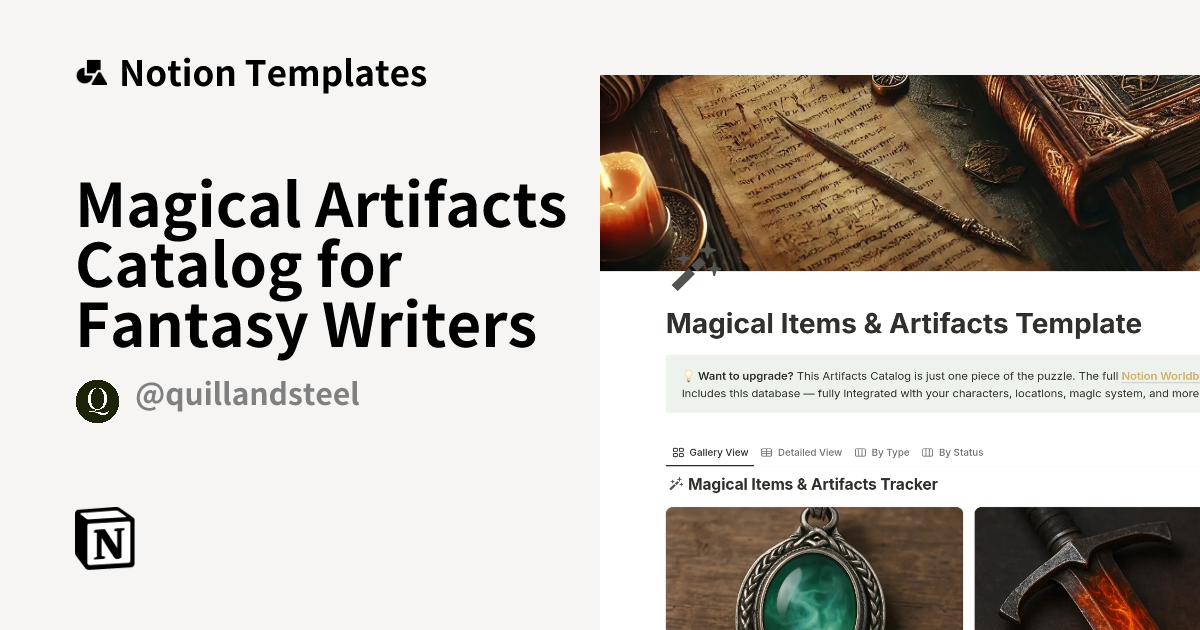 Magical Artifacts Catalog for Fantasy Writers Template | Notion Marketplace