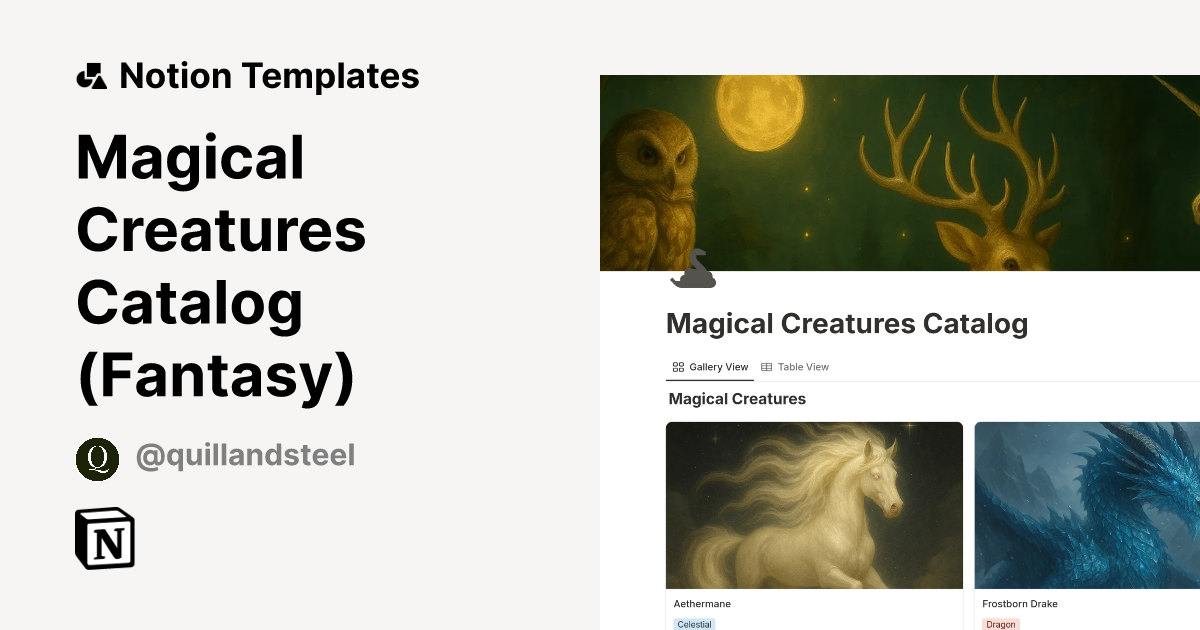 Magical Creatures Catalog (Fantasy) Template | Notion Marketplace