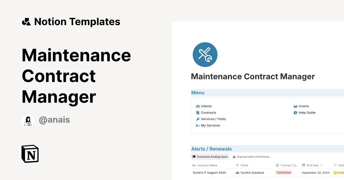 Maintenance Contract Manager Template by Anaïs | Notion Marketplace