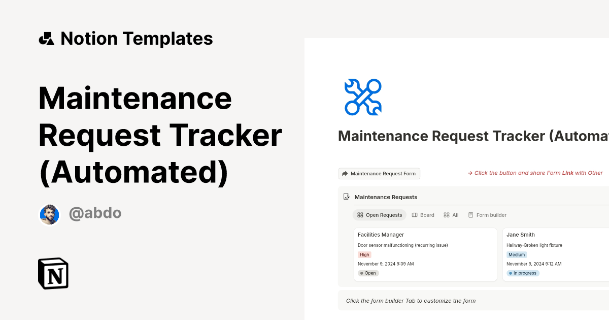 Maintenance Request Tracker (Automated) Template | Notion Marketplace
