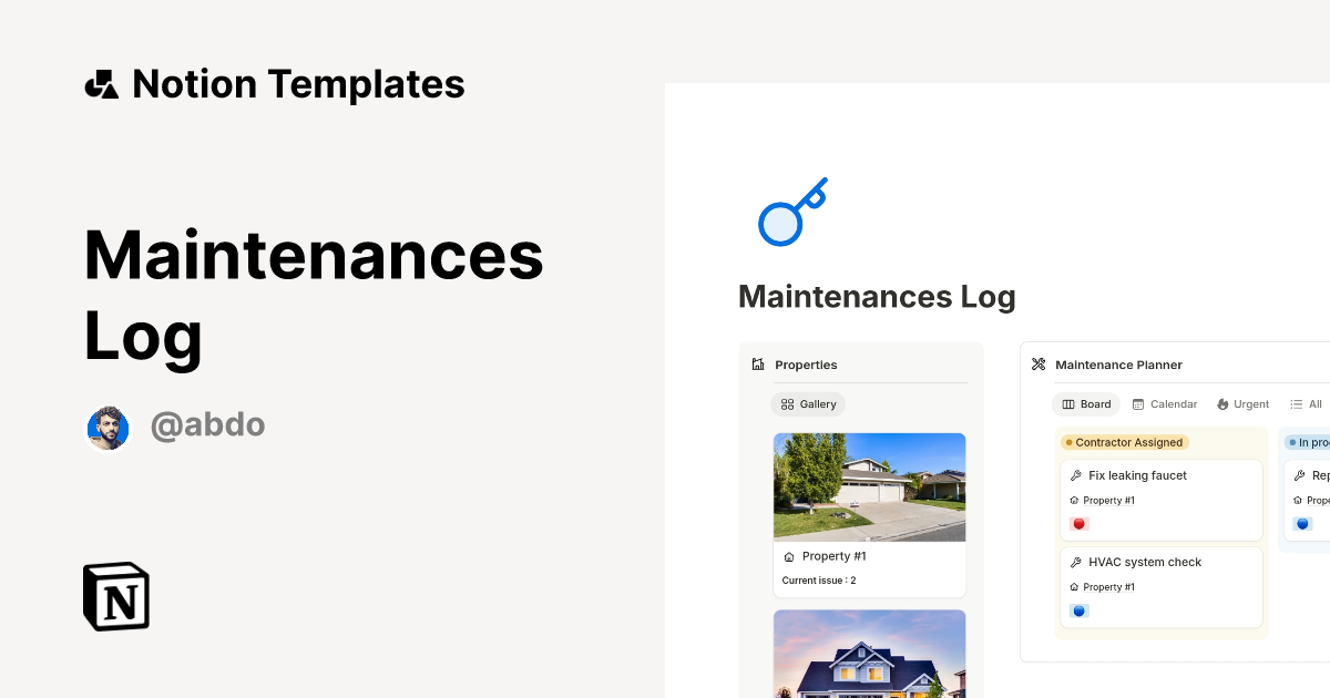 Maintenances Log Template | Notion Marketplace