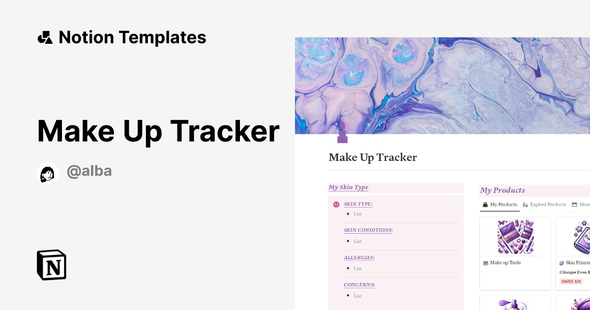 Make Up Tracker Template by Alba Negrín | Notion Marketplace