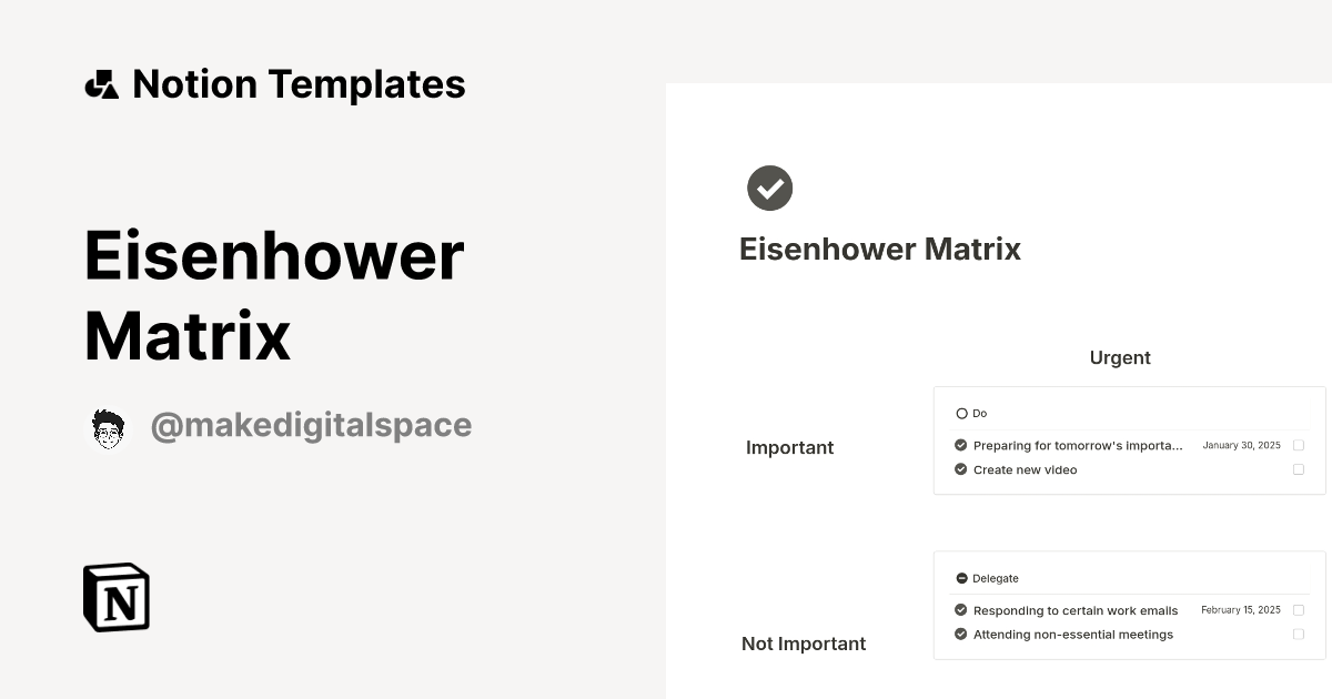 Eisenhower Matrix Template | Notion Marketplace