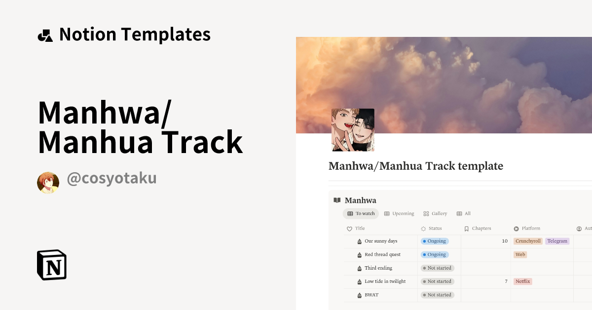 Manhwa/Manhua Track Template | Notion Marketplace
